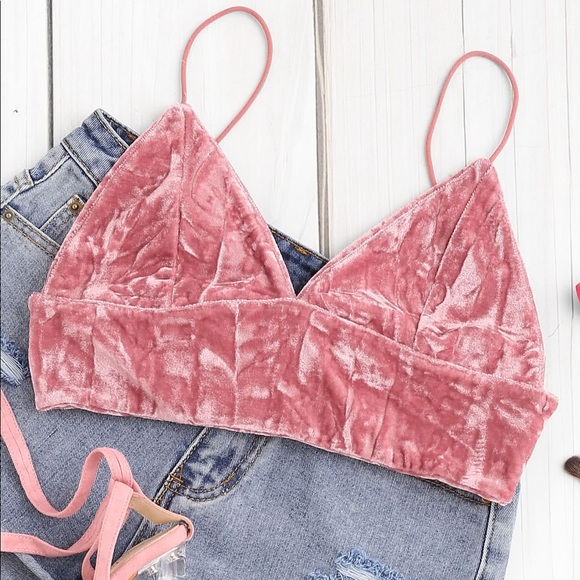 Tops | Crushed Pink Velvet Crop Cami Top Or Bralette | Poshmark